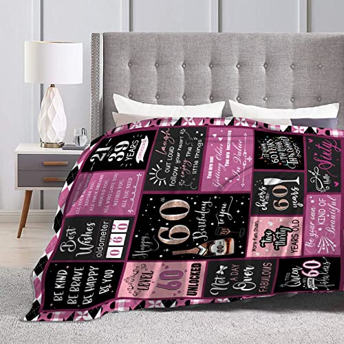 tgruihm 60th Birthday Gifts for Women, Happy 60th Birthday Blanket 1963, 60th Birthday Decorations Women Throw Blanket 50"x60", Turning 60 Years Old Gifts Flannel Blanket for Mom Sister Friends