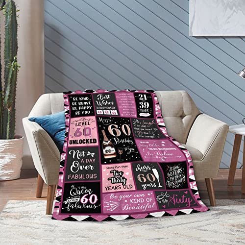 tgruihm 60th Birthday Gifts for Women, Happy 60th Birthday Blanket 1963, 60th Birthday Decorations Women Throw Blanket 50"x60", Turning 60 Years Old Gifts Flannel Blanket for Mom Sister Friends