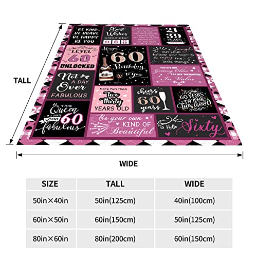 tgruihm 60th Birthday Gifts for Women, Happy 60th Birthday Blanket 1963, 60th Birthday Decorations Women Throw Blanket 50"x60", Turning 60 Years Old Gifts Flannel Blanket for Mom Sister Friends