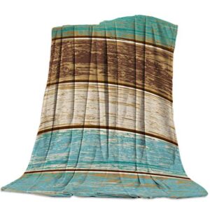 vandarllin retro rustic wood texture super soft throw blankets teal green brown fluffy fuzzy flannel bed blanket decorative for home sofa couch chair living bedroom (50x60 inch)