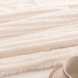 EMEMA Sherpa Fleece Throw Blanket for Couch Cream White Thick Fuzzy Warm Soft Blankets and Throws for Sofa, 50x60 Inch