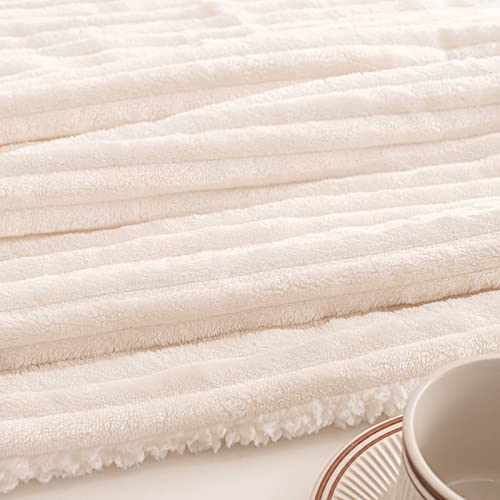 EMEMA Sherpa Fleece Throw Blanket for Couch Cream White Thick Fuzzy Warm Soft Blankets and Throws for Sofa, 50x60 Inch