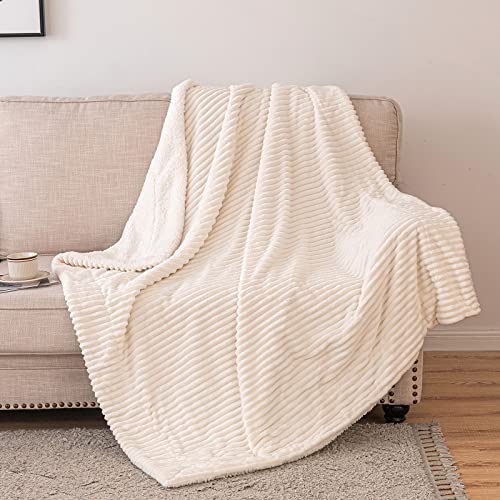 EMEMA Sherpa Fleece Throw Blanket for Couch Cream White Thick Fuzzy Warm Soft Blankets and Throws for Sofa, 50x60 Inch