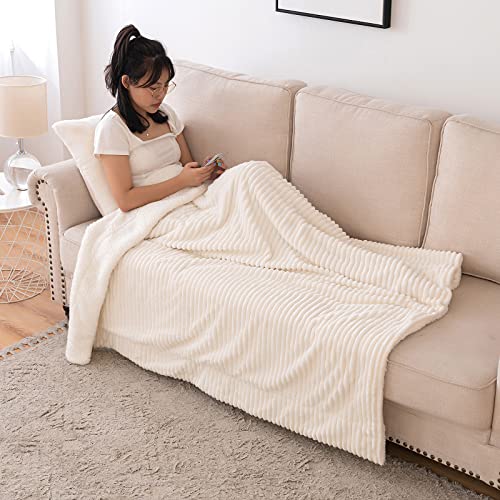 EMEMA Sherpa Fleece Throw Blanket for Couch Cream White Thick Fuzzy Warm Soft Blankets and Throws for Sofa, 50x60 Inch