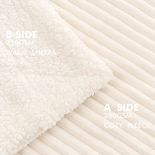 EMEMA Sherpa Fleece Throw Blanket for Couch Cream White Thick Fuzzy Warm Soft Blankets and Throws for Sofa, 50x60 Inch