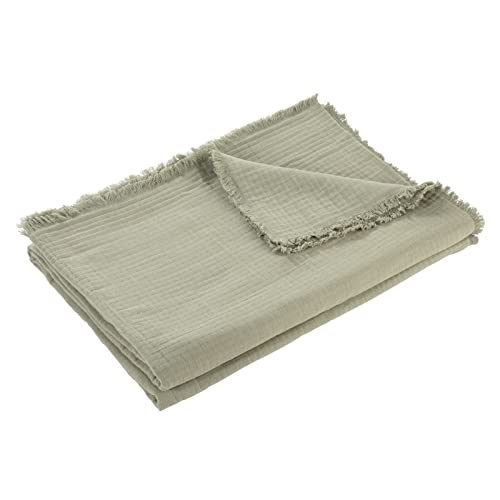 Nate Home by Nate Berkus Cotton Matelasse Blanket | with Fringe Detail, Breathable, All-Season Throw, Decoration for Bedding from mDesign - King, Lichen (Sage Green)