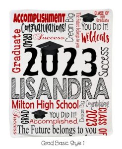 personalized custom graduation throw blanket for adults and teens. soft and vibrant colors. (gradblanket)