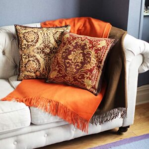 Books.And.More Orange Wool Throw Blanket with Fringe, Soft Throw Blankets 80% Wool, 20% Cashmere, Size: 50x70'' (127x178 cm)