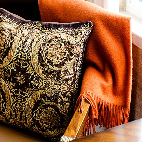 Books.And.More Orange Wool Throw Blanket with Fringe, Soft Throw Blankets 80% Wool, 20% Cashmere, Size: 50x70'' (127x178 cm)