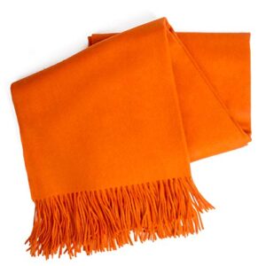 Books.And.More Orange Wool Throw Blanket with Fringe, Soft Throw Blankets 80% Wool, 20% Cashmere, Size: 50x70'' (127x178 cm)