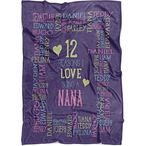 Personalized Grandma Blanket Throw. Reasons I Love Being a Grandpa Grandma Papa Mommy Nana. Customized Blanket for Grandparent with All Names in for Birthday (Purple, Fleece 50" x 60")