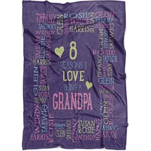 Personalized Grandma Blanket Throw. Reasons I Love Being a Grandpa Grandma Papa Mommy Nana. Customized Blanket for Grandparent with All Names in for Birthday (Purple, Fleece 50" x 60")