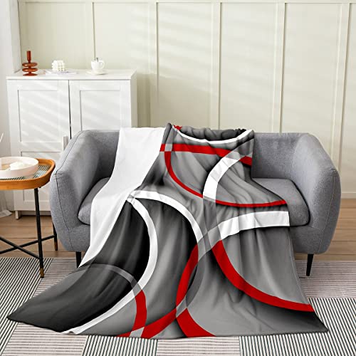 Gray Black Red Swirls Flannel Blanket Retro Circle Stripes Fleece Throw Blanket Lightweight Soft Cozy Luxury Modern Abstract Fuzzy Blanket Color Art Bed Blanket for Sofa Bedroom(Baby 30"x40")