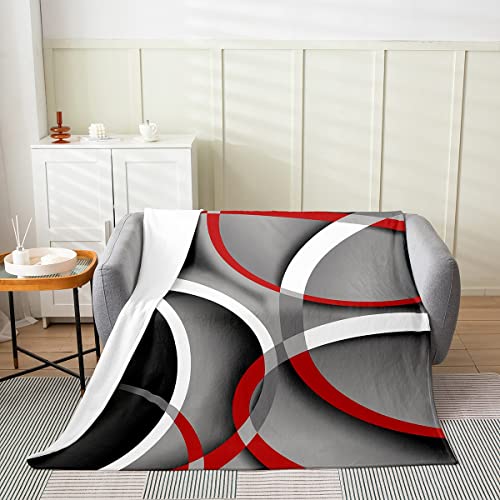 Gray Black Red Swirls Flannel Blanket Retro Circle Stripes Fleece Throw Blanket Lightweight Soft Cozy Luxury Modern Abstract Fuzzy Blanket Color Art Bed Blanket for Sofa Bedroom(Baby 30"x40")