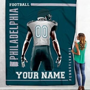 Personalized Football Throw Blanket, Philadelphia Football Blanket, Custom Football City Blankets, Customized Name Number, Gift to My Son Blanket from Mom, Dad, Birthday Gift, Sports Fan Gifts