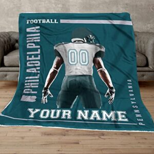 Personalized Football Throw Blanket, Philadelphia Football Blanket, Custom Football City Blankets, Customized Name Number, Gift to My Son Blanket from Mom, Dad, Birthday Gift, Sports Fan Gifts