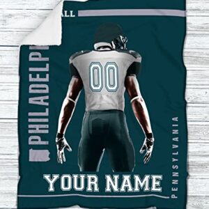 Personalized Football Throw Blanket, Philadelphia Football Blanket, Custom Football City Blankets, Customized Name Number, Gift to My Son Blanket from Mom, Dad, Birthday Gift, Sports Fan Gifts