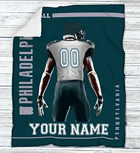 Personalized Football Throw Blanket, Philadelphia Football Blanket, Custom Football City Blankets, Customized Name Number, Gift to My Son Blanket from Mom, Dad, Birthday Gift, Sports Fan Gifts