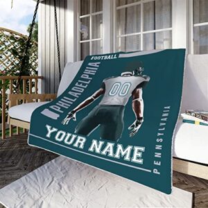 Personalized Football Throw Blanket, Philadelphia Football Blanket, Custom Football City Blankets, Customized Name Number, Gift to My Son Blanket from Mom, Dad, Birthday Gift, Sports Fan Gifts