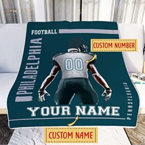 Personalized Football Throw Blanket, Philadelphia Football Blanket, Custom Football City Blankets, Customized Name Number, Gift to My Son Blanket from Mom, Dad, Birthday Gift, Sports Fan Gifts