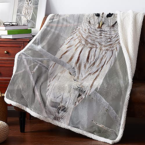 Owl Sherpa Fleece Blanket, Super Thick and Warm Cozy Luxury Blanket 40"x50",Cute White Owl Perch On Tree Branch Bed Blanket, Fuzzy Thick Reversible Fluffy Plush Microfiber Throw Blanket for Couch