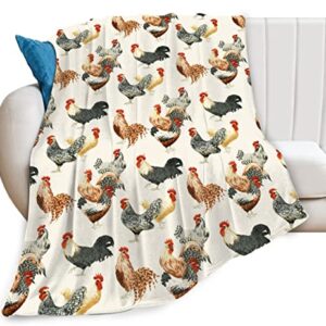 Rooster Chickens Throw Blanket Gifts for Women Flannel Fleece Fuzzy Blankets Soft Warm Cozy for Bed Couch Sofa Living Room Decor for Teens 60"x50"