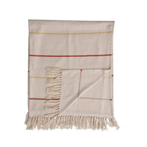 Creative Co-Op Cotton Flannel Throw with Stripes and Fringe, Cream, Sienna and Celery