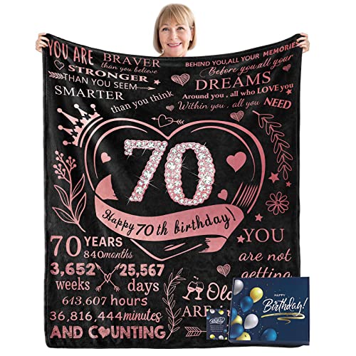 Happy 70th Birthday Gifts for Women, 70th Birthday Blanket with Gift Box, 70th Birthday Gift Ideas for Women, 70 Year Old Birthday Decorations for Women, 1953 Birthday Throw Blanket for Her 60"x50"