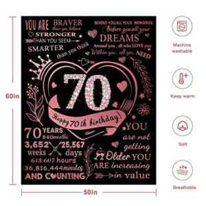 Happy 70th Birthday Gifts for Women, 70th Birthday Blanket with Gift Box, 70th Birthday Gift Ideas for Women, 70 Year Old Birthday Decorations for Women, 1953 Birthday Throw Blanket for Her 60"x50"