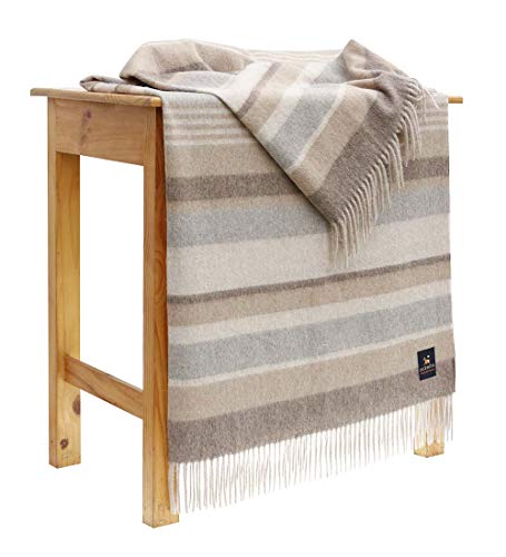 Alpaca Merino Wool Blanket Throw Warm and Soft Multicolor Striped Design Peru (Sand/Soft Camel/Soft Gray)