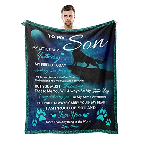 Son Gifts from Mom, Son Blanket 60"x50", Birthday Gifts for Son, Best Gifts Ideas for Grown Son , Bonus Son Gifts for Men Valentines Anniversary Fathers Day Christmas, to My Son Throw Blankets