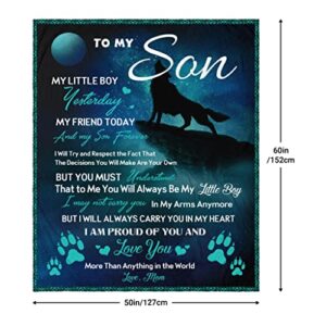 Son Gifts from Mom, Son Blanket 60"x50", Birthday Gifts for Son, Best Gifts Ideas for Grown Son , Bonus Son Gifts for Men Valentines Anniversary Fathers Day Christmas, to My Son Throw Blankets