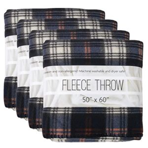 plaid fleece blankets and throws bulk fleece blankets 24 pack plaid blankets in bulk for wedding guests, homeless 50x60, 160 gsm