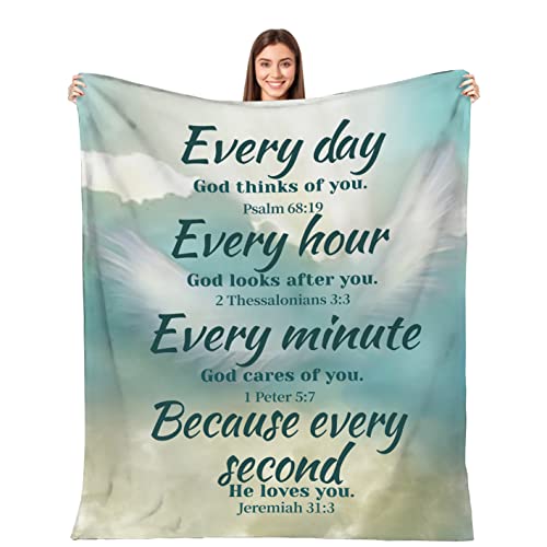 GERMSLAP Healing Throw Blanket Christian Gift with Inspirational Bible Verse Prayers Blanket, Religious Spiritual Gifts Sympathy Compassion Get Well Blankets for Women Men Gift - Blue Sky 60"x50"