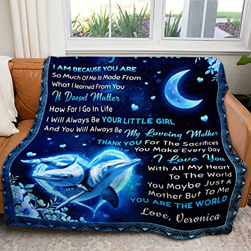 Toyshea to My Mom Blanket I Am Because You are Mom Dolphin Gifts from Daughter Son Personalized Throws Blankets Soft Sherpa Fleece for Mothers Day Christmas Thanksgiving Birthday Presents