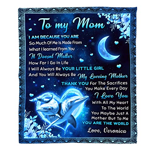 Toyshea to My Mom Blanket I Am Because You are Mom Dolphin Gifts from Daughter Son Personalized Throws Blankets Soft Sherpa Fleece for Mothers Day Christmas Thanksgiving Birthday Presents