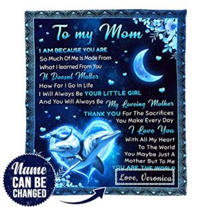 Toyshea to My Mom Blanket I Am Because You are Mom Dolphin Gifts from Daughter Son Personalized Throws Blankets Soft Sherpa Fleece for Mothers Day Christmas Thanksgiving Birthday Presents