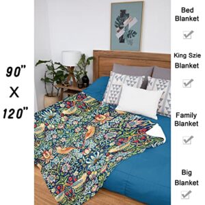 caimizogojocrz William Morris Strawberry Thief Fleece Flannel Throw Bed Blankets, Super Soft Fuzzy Cozy Blanket for Beach Travel Picnic Camping Twin Size 60"x80" L