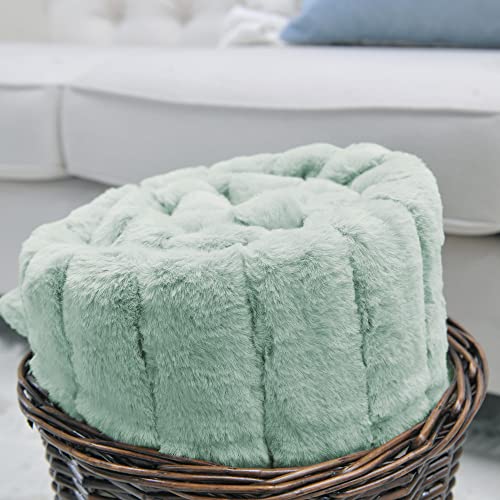 BYTIDE Stripe Faux Fur Plush Throw Blankets with Sherpa Back, Super Soft Warm Cozy Fluffy Fuzzy Reversible Luxury Throw for Couch Sofa Chair Bed Cover, 50" x 60", Seafoam Blue