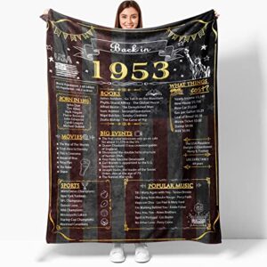 Spanoous 70th Birthday Gifts for Men,1953 Birthday Gifts for Men,70th Anniversary Blanket,70th Birthday Blanket for Men,70th Wedding, Back in 1953 Blankets Gold 80x60