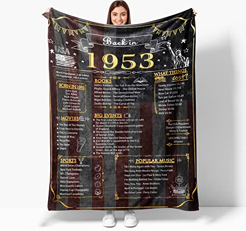 Spanoous 70th Birthday Gifts for Men,1953 Birthday Gifts for Men,70th Anniversary Blanket,70th Birthday Blanket for Men,70th Wedding, Back in 1953 Blankets Gold 80x60