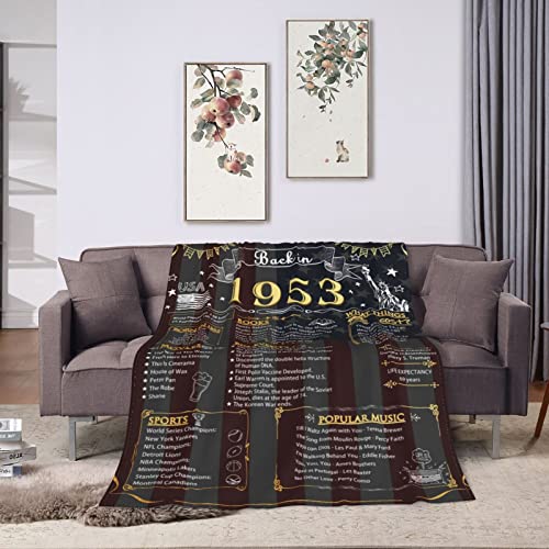 Spanoous 70th Birthday Gifts for Men,1953 Birthday Gifts for Men,70th Anniversary Blanket,70th Birthday Blanket for Men,70th Wedding, Back in 1953 Blankets Gold 80x60