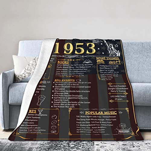 Spanoous 70th Birthday Gifts for Men,1953 Birthday Gifts for Men,70th Anniversary Blanket,70th Birthday Blanket for Men,70th Wedding, Back in 1953 Blankets Gold 80x60