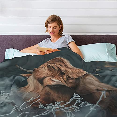 ASYOURWISH Ultra Soft Flannel Brown Cow Throw Blanket Highland Cattle Landscape Rustic Farmhouse All Season Warm Lightweight Cozy Plush Bed Blankets for Living Room/Bedroom 60"x50"