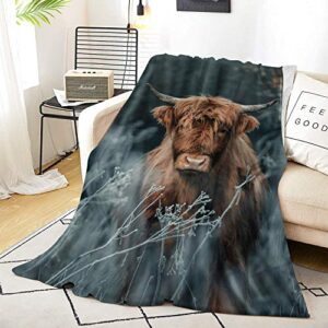 ASYOURWISH Ultra Soft Flannel Brown Cow Throw Blanket Highland Cattle Landscape Rustic Farmhouse All Season Warm Lightweight Cozy Plush Bed Blankets for Living Room/Bedroom 60"x50"