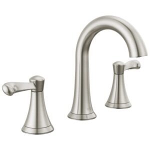 delta faucet esato widespread bathroom faucet brushed nickel, bathroom faucet 3 hole, bathroom sink faucet, drain assembly, spotshield brushed nickel 35897lf-sp