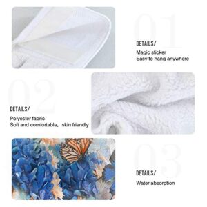 Blue Butterflies Kitchen Hand Towels,Nature Flower Absorbent Tie Hanging Towel with Loop 2 PCS Kitchen Linen Sets for Bathroom Restroom Home Decor