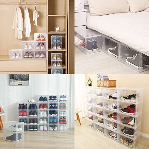 THESEATOP Shoe Organizer Boxes,6 Pack Shoe Storage Boxes Clear Plastic Stackable,Shoe Organizer Box,Shoe Containers for Sneaker Storage Up to US Size 12 (Clear)