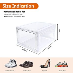 THESEATOP Shoe Organizer Boxes,6 Pack Shoe Storage Boxes Clear Plastic Stackable,Shoe Organizer Box,Shoe Containers for Sneaker Storage Up to US Size 12 (Clear)