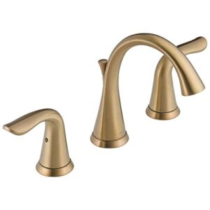 delta faucet lahara widespread bathroom faucet 3 hole, gold bathroom faucet, diamond seal technology, metal drain assembly, champagne bronze 3538-czmpu-dst